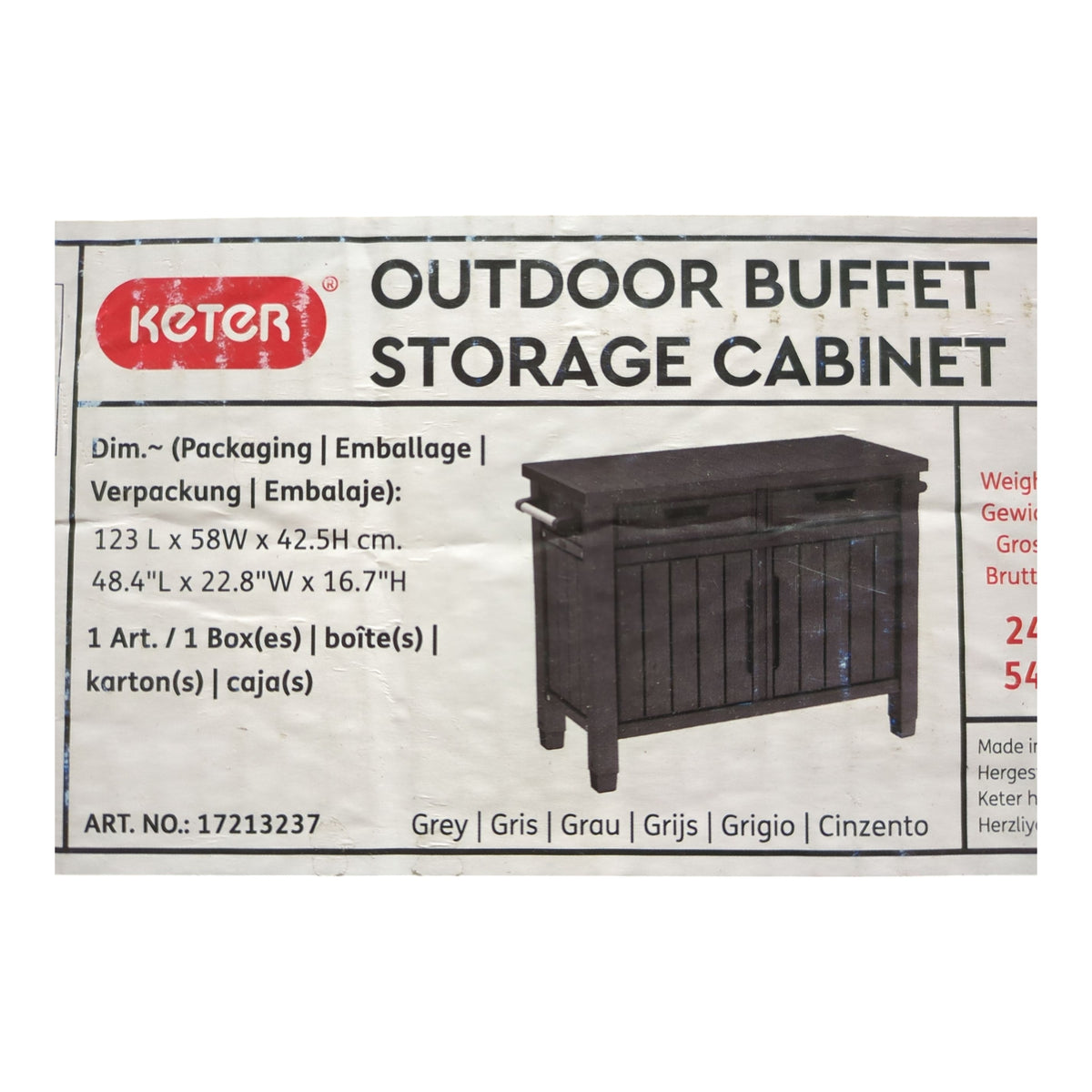Keter Outdoor Grill Table, Buffet, & Storage Cabinet with Drawers, Gra ...