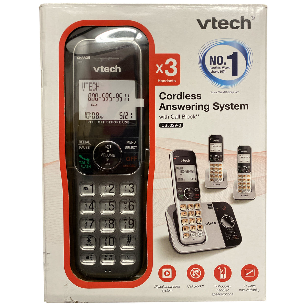 VTech 3-Handset Expandable Cordless DECT 6.0 Phone Combo with Answerin ...