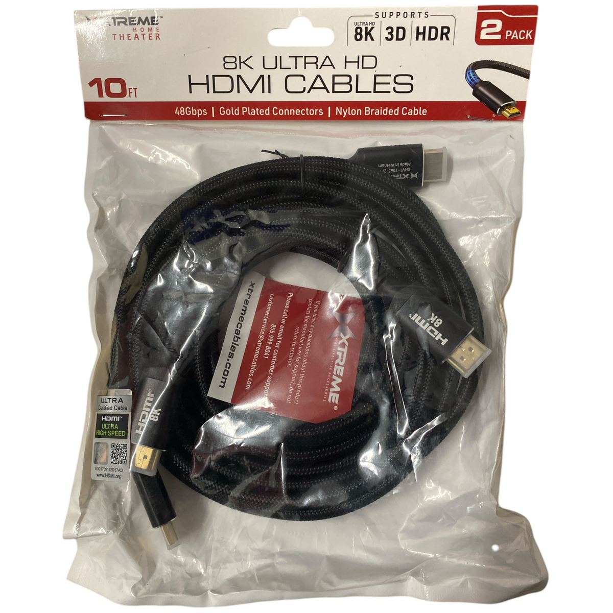 Xtreme Home Theater Premium 8K Ultra High Speed HDMI Cable, 10ft, 2pk ...