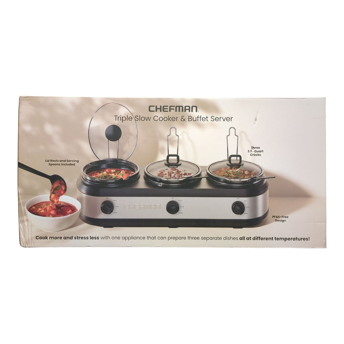 Chefman Stainless Steel Triple Slow Cooker & Buffet Server — Ewirelessgear