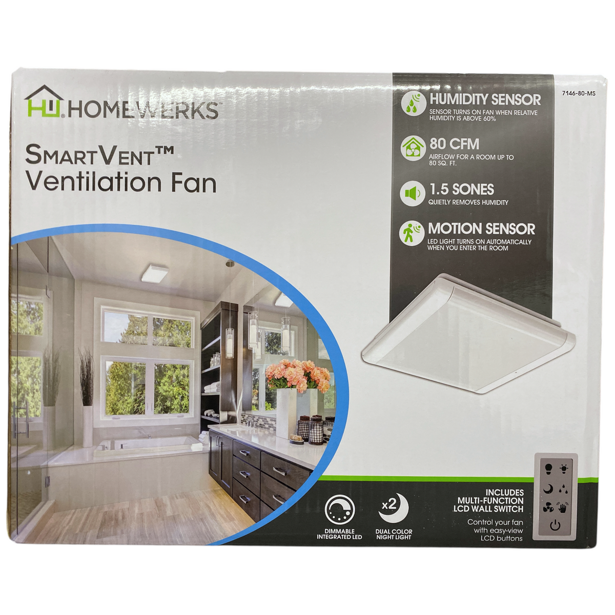 Homewerks Smart Vent Bathroom Ventilation Fan with Motion Sensor & LED ...