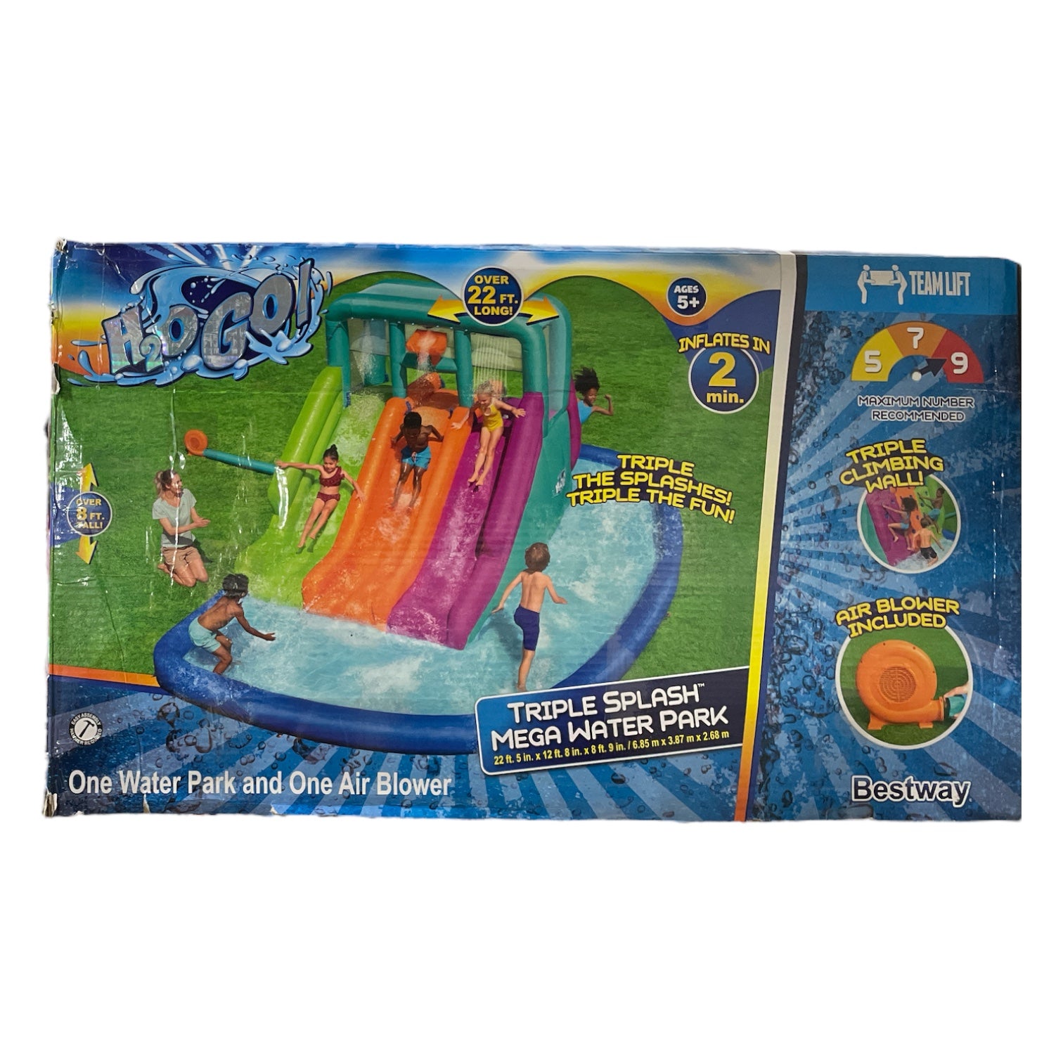 H2O Go Kid's 22 Foot Inflatable Triple Splash Mega Water Park w/ Climb ...