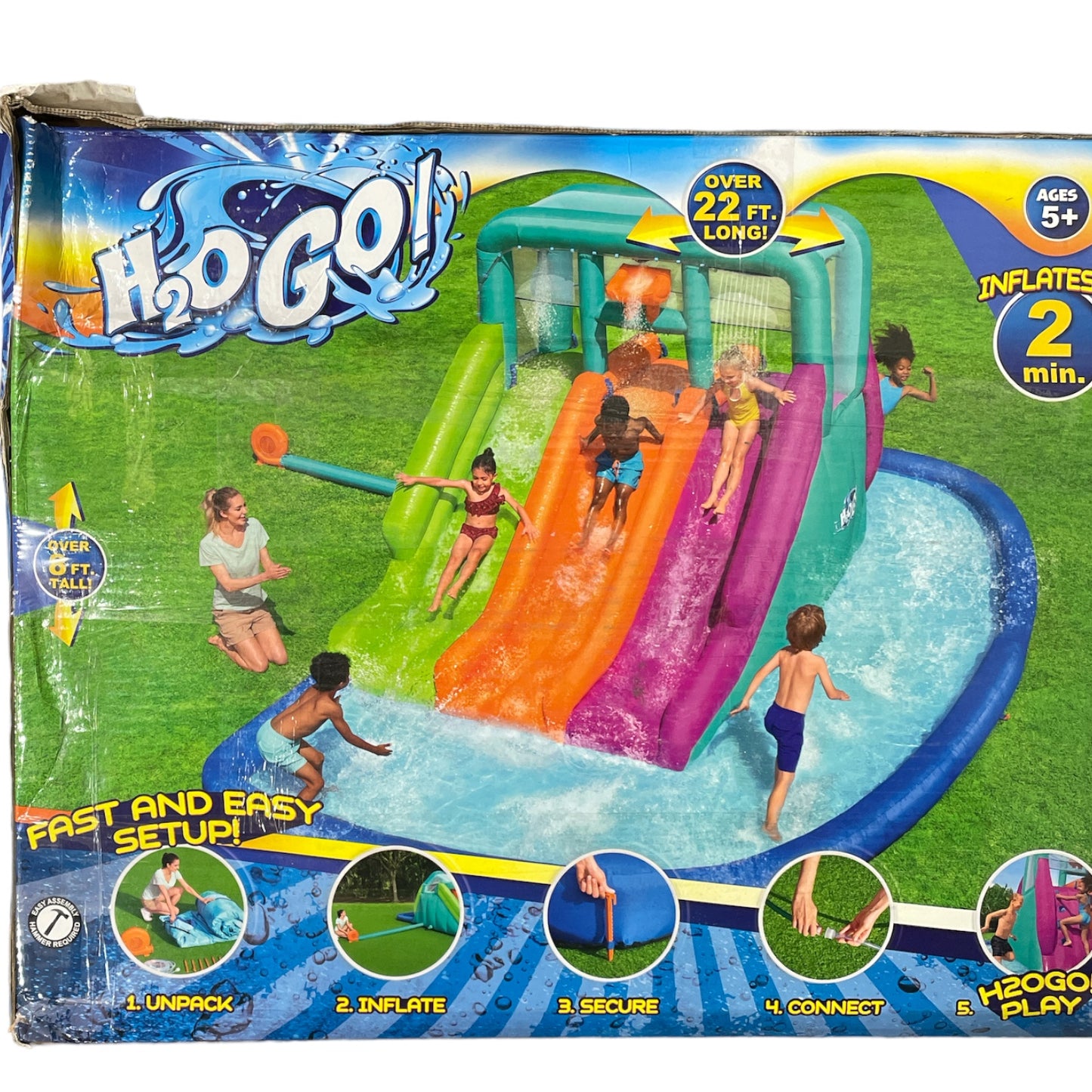 H2O Go Kid's 22 Foot Inflatable Triple Splash Mega Water Park w/ Climb ...
