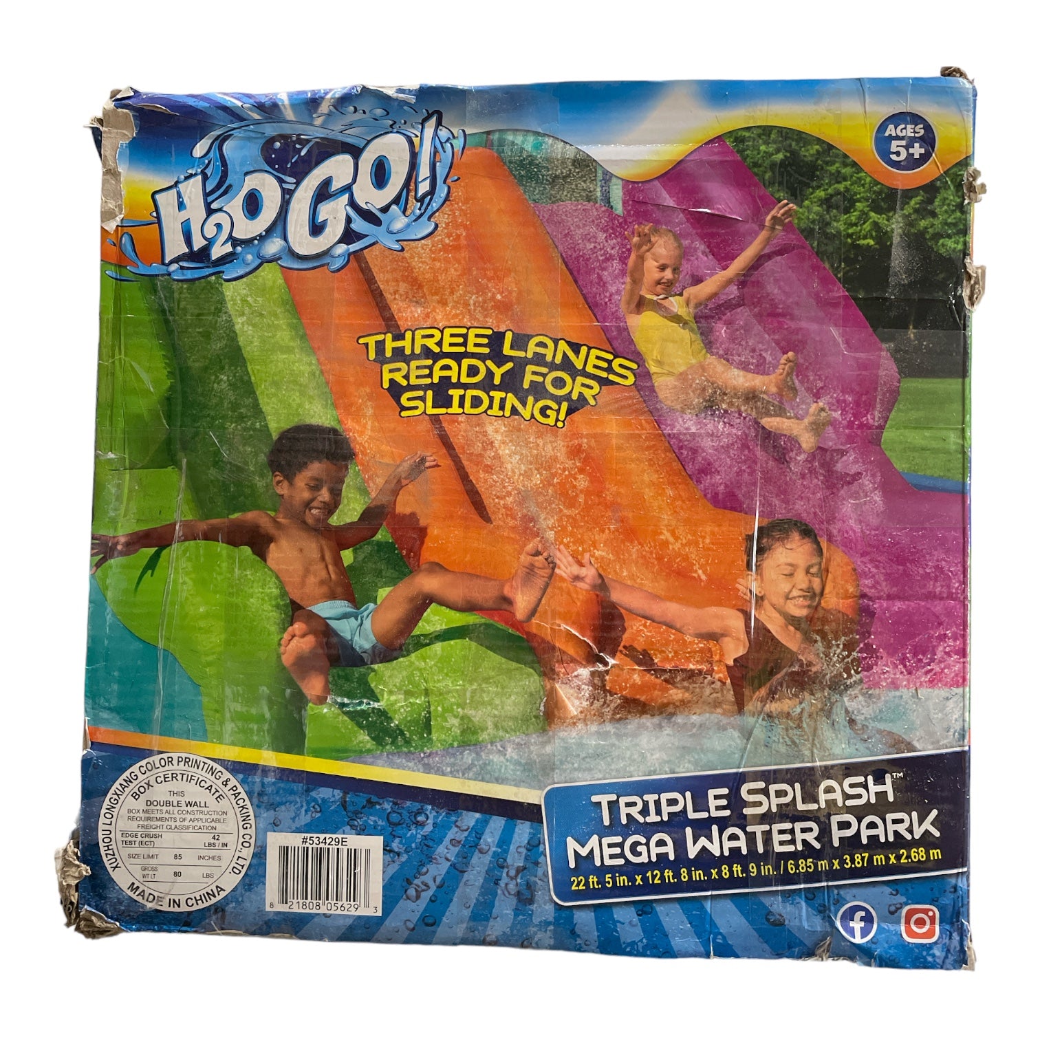 H2O Go Kid's 22 Foot Inflatable Triple Splash Mega Water Park w/ Climb ...