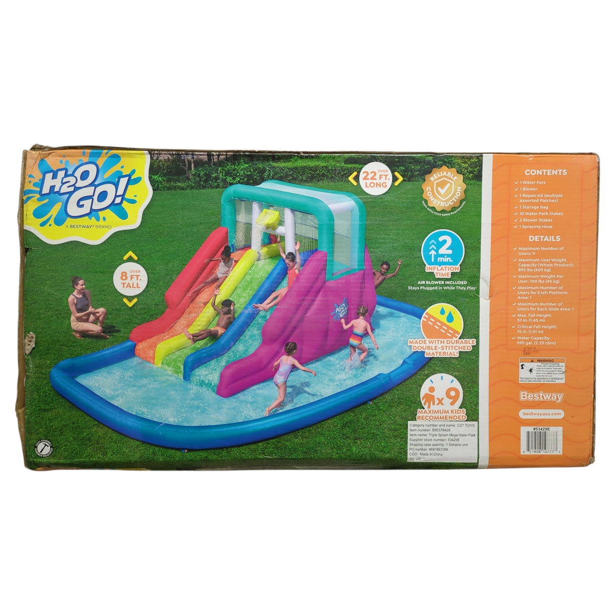 H2OGO! Kids Triple Splash Mega Inflatable Water Park, Multicolor ...