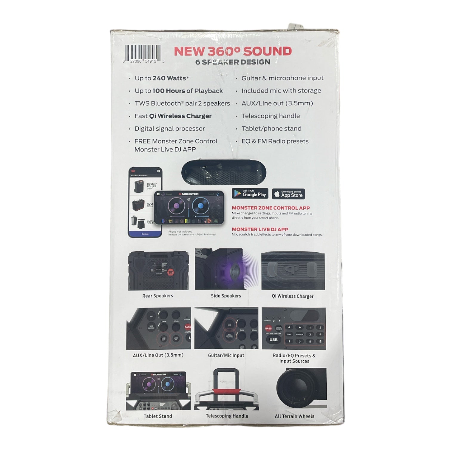 Monster Rockin' Roller 360 Portable Indoor/Outdoor Wireless Bluetooth ...