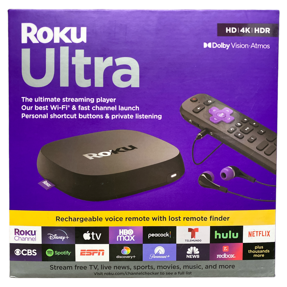 Roku Ultra 4K/HDR/Dolby Vision Streaming Device and Roku Voice Remote ...