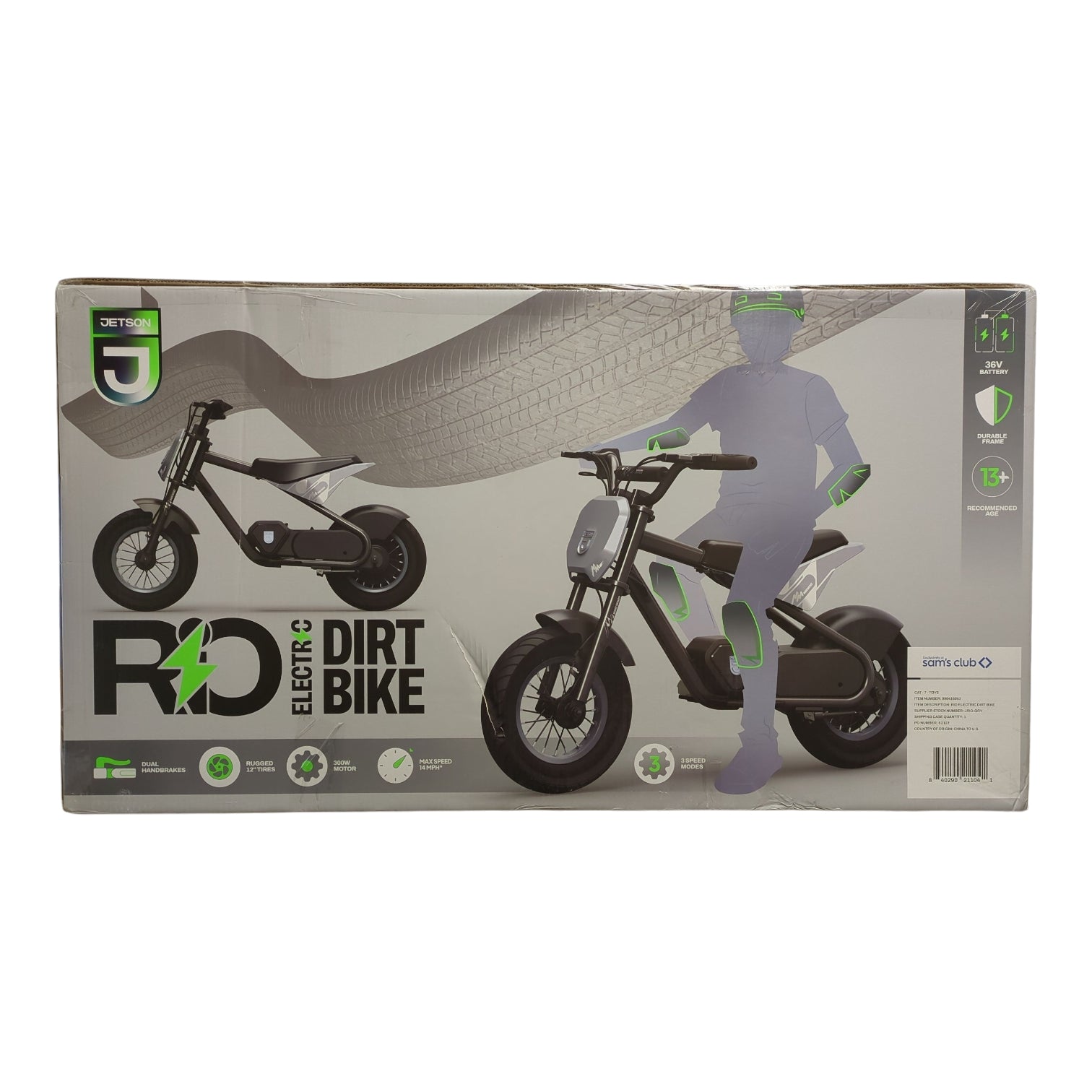Jetson RIO Kids 36-Volt Electric Motocross Style Dirt Bike, Black/Grey ...