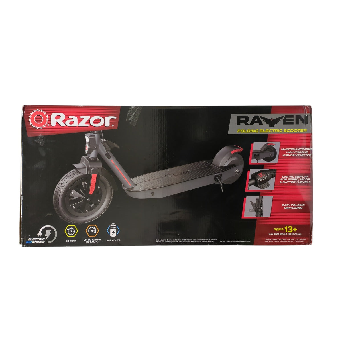 Razor Raven Electric Kick Scooter with 170W High-Torque Hub Motor ...