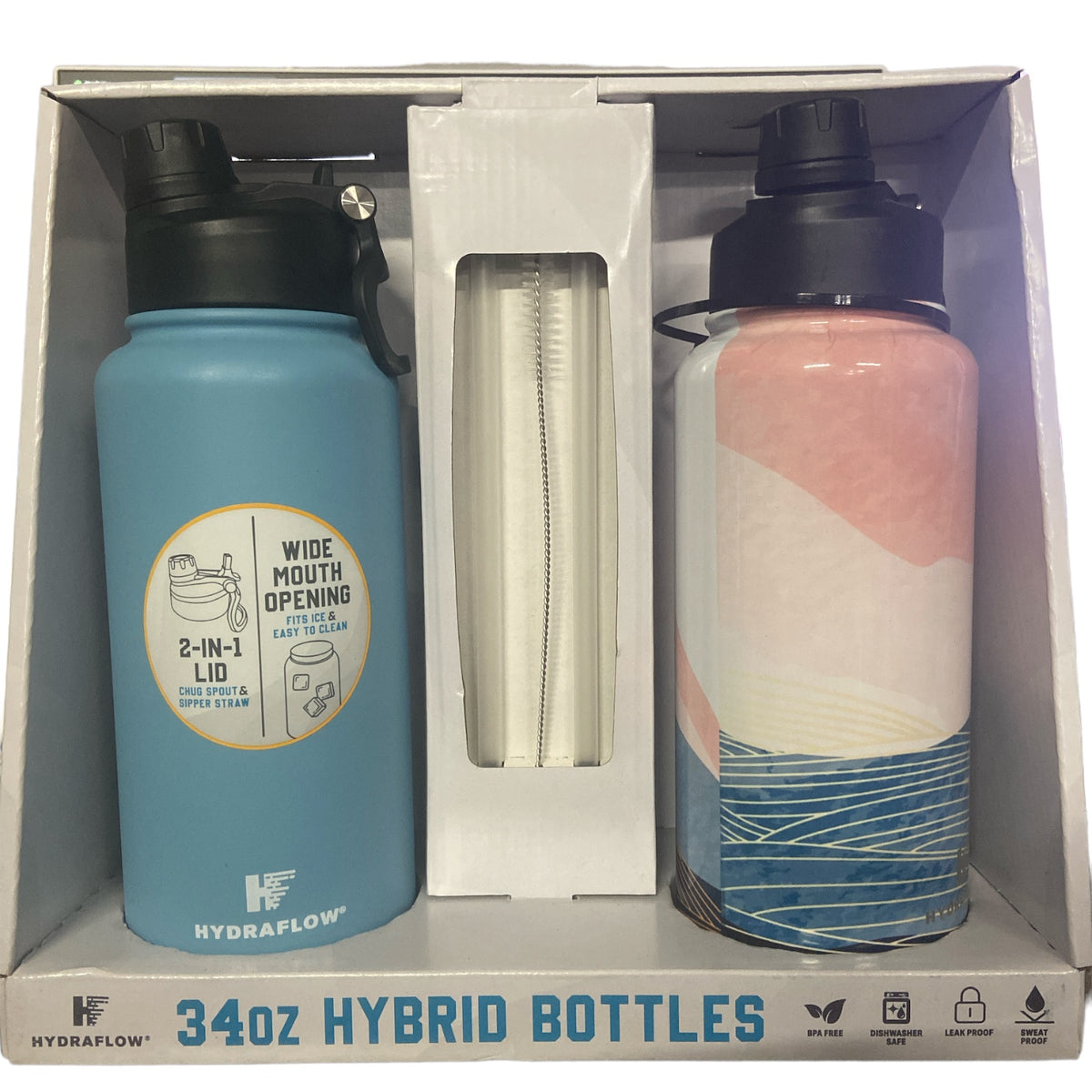 Hydraflow Hybrid 34-oz Stainless Steel Insulated Bottles, Blue/Pink ...