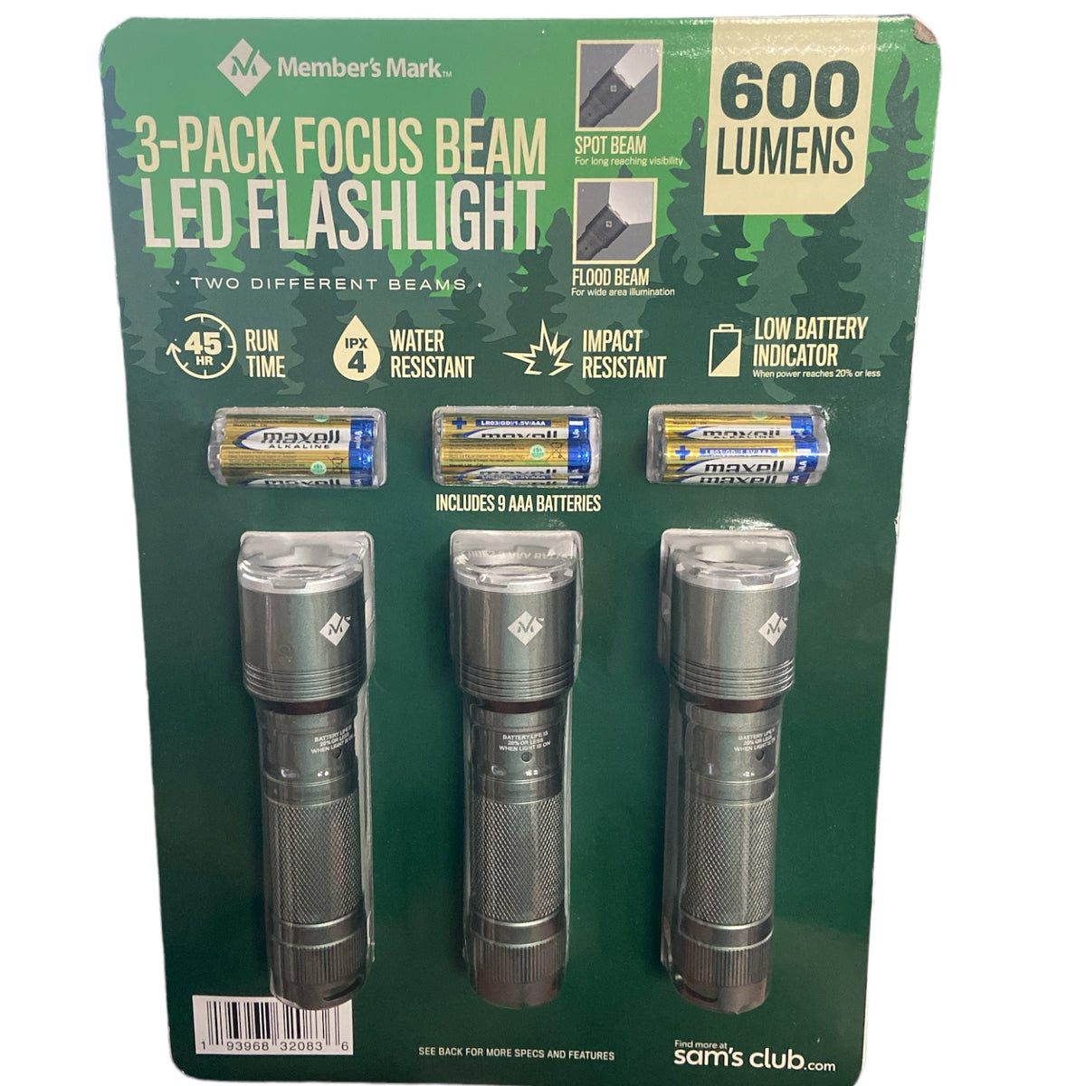 Member's Mark 600 Lumen LED Flashlight Set (Pack of 3) — Ewirelessgear